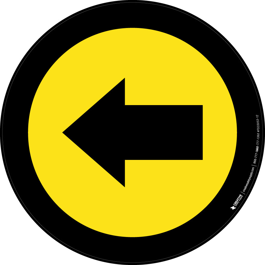 Left Arrow Yellow with Black Border Circular - Floor Sign | Creative ...