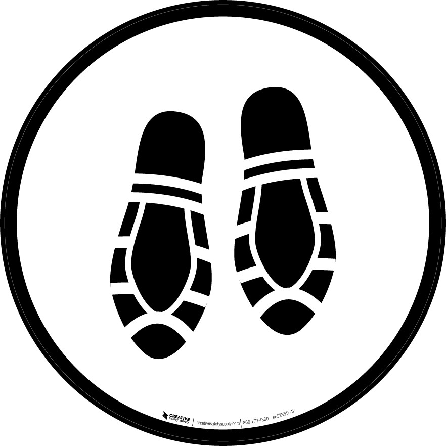 Shoe Print Down Black Circular - Floor Sign
