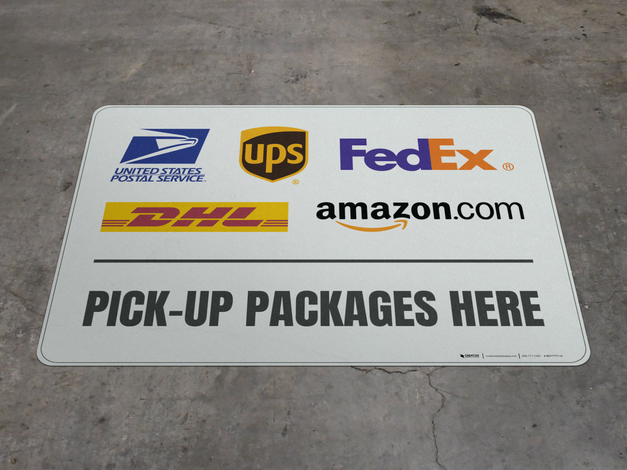 Pick-Up Packages Here with Logos v2 Landscape - Floor Sign | Creative ...