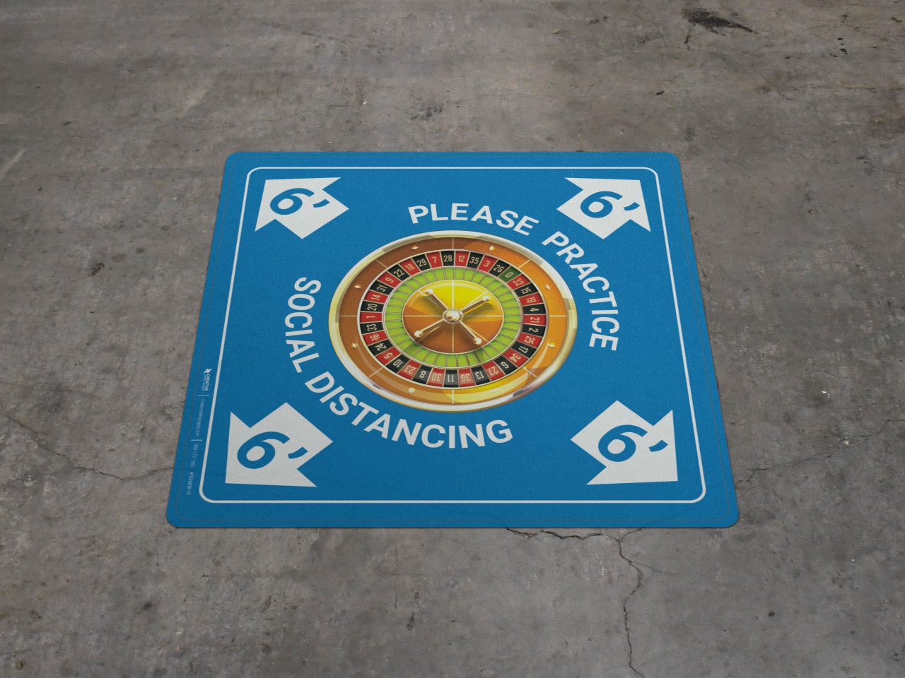 Please Practice Social Distancing - Roulette Emoji - Blue - Floor Sign