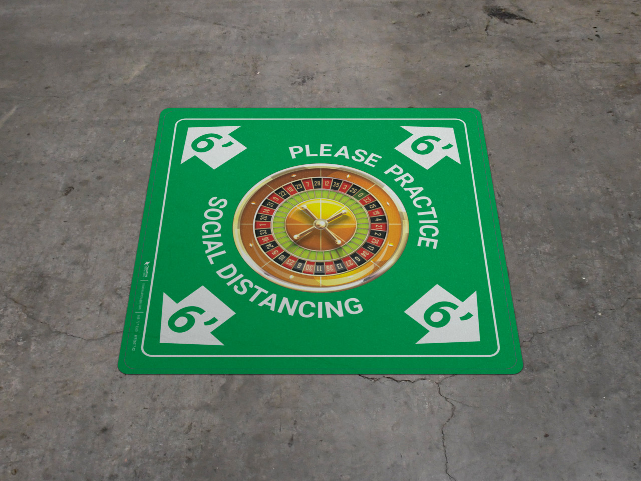 Please Practice Social Distancing - Roulette Emoji - Green - Floor Sign