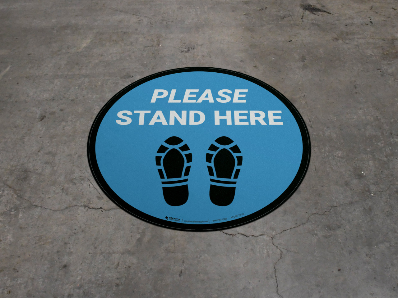 Please Stand Here Shoe Prints Blue Circular - Floor Sign | Creative ...