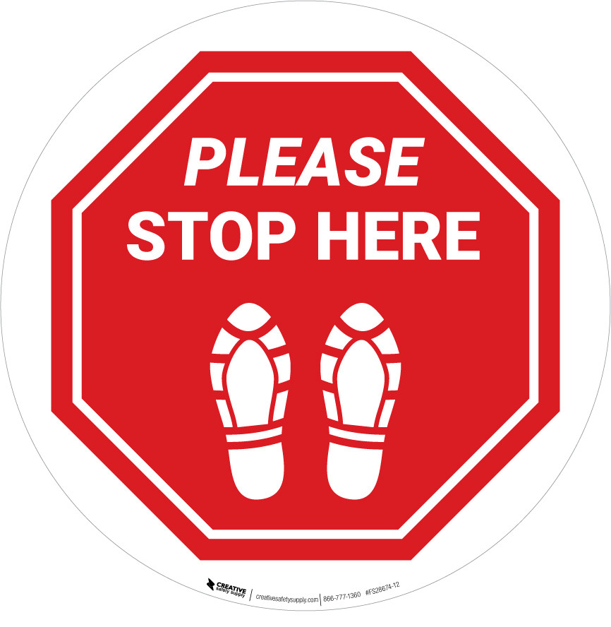 Please Stop Here Shoe Prints Stop Circular - Floor Sign | Creative ...