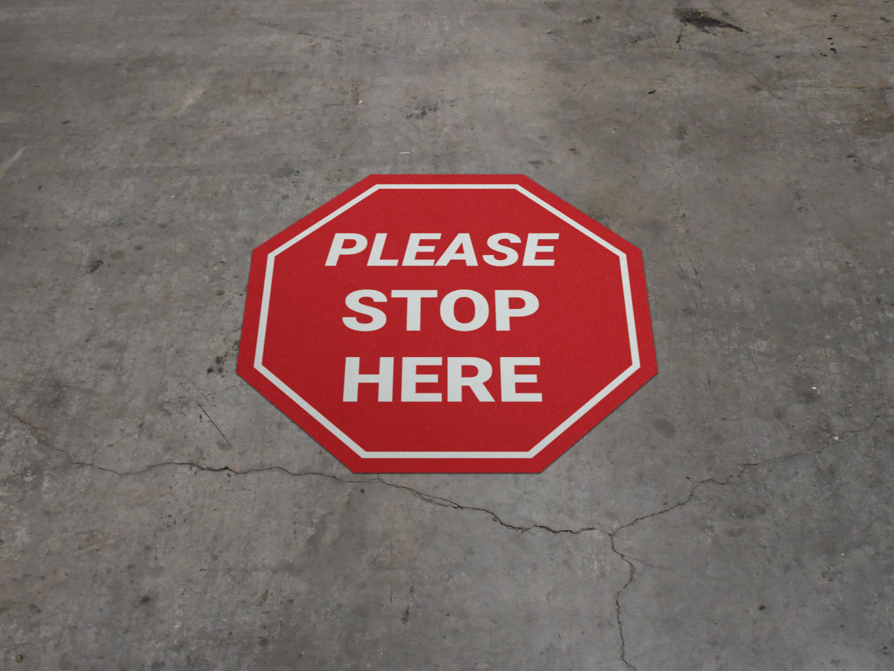 Please Stop Here Stop Circular - Floor Sign | Creative Safety Supply