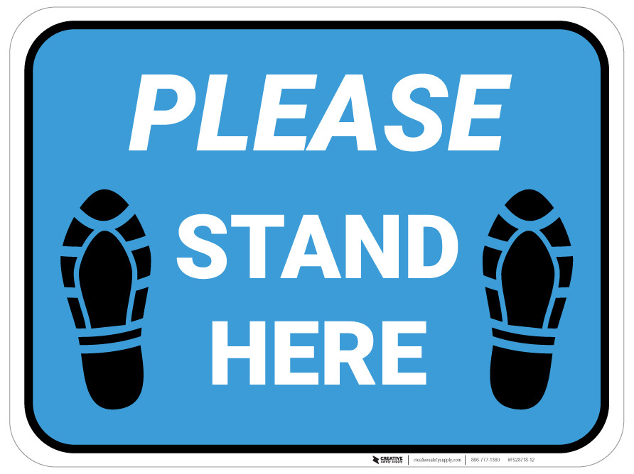 Please Stand Here Shoe Prints Blue Rectangle - Floor Sign | Creative ...