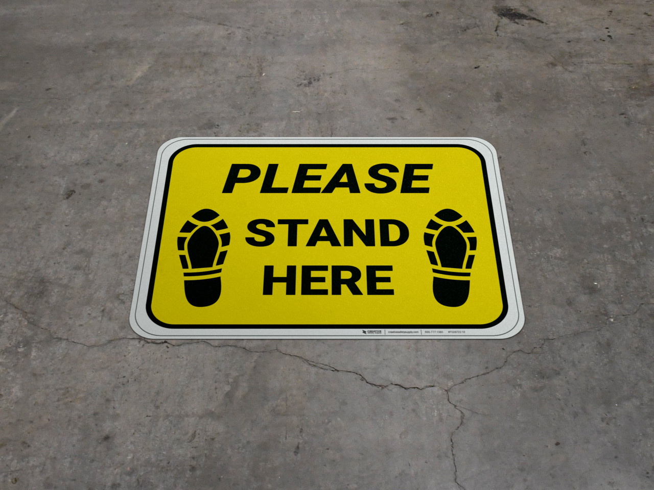 Please Stand Here Yellow Shoe Prints Rectangle - Floor Sign | Creative ...