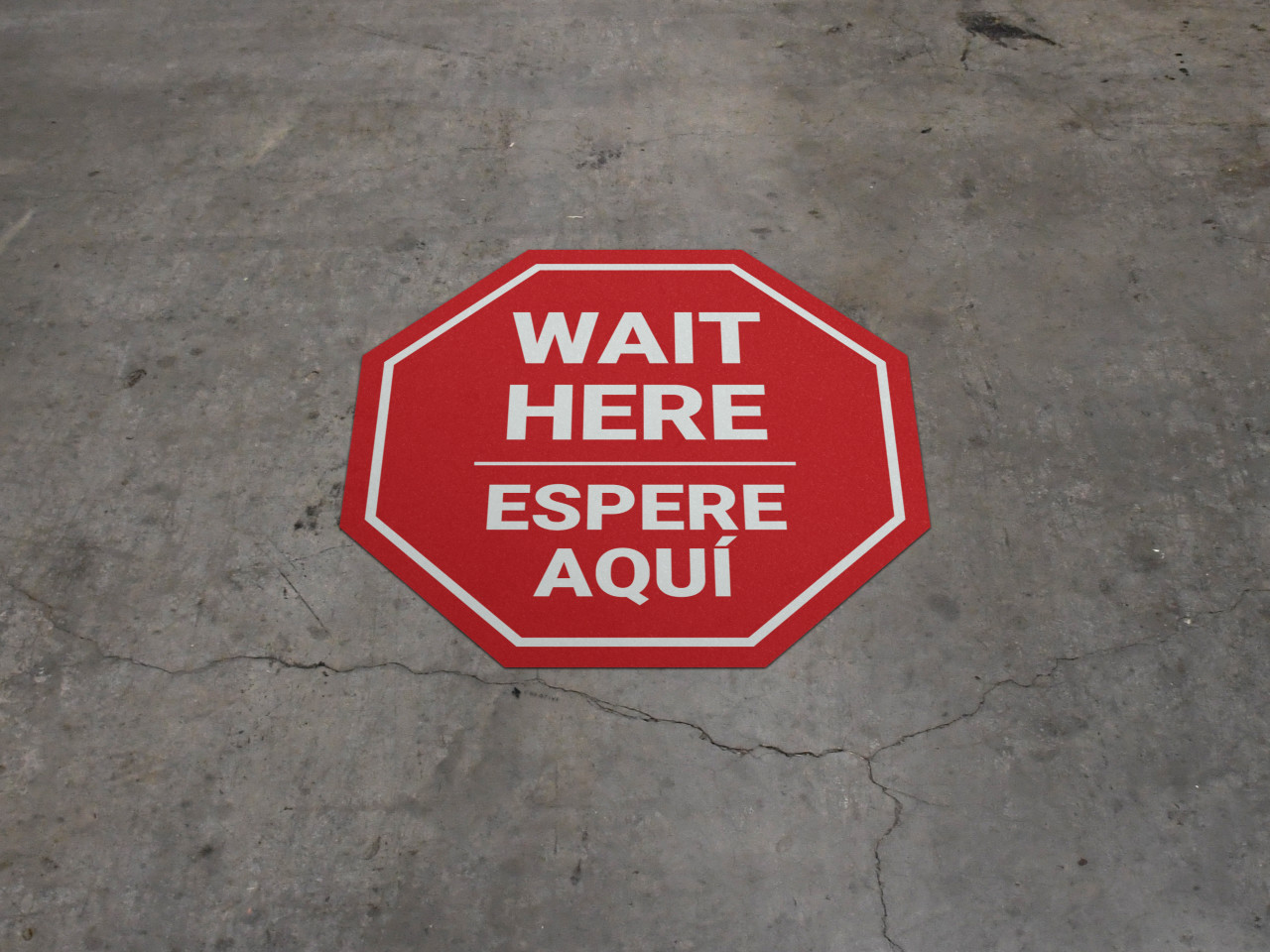 Wait Here Espere Aqui Bilingual Spanish Stop Circular - Floor Sign