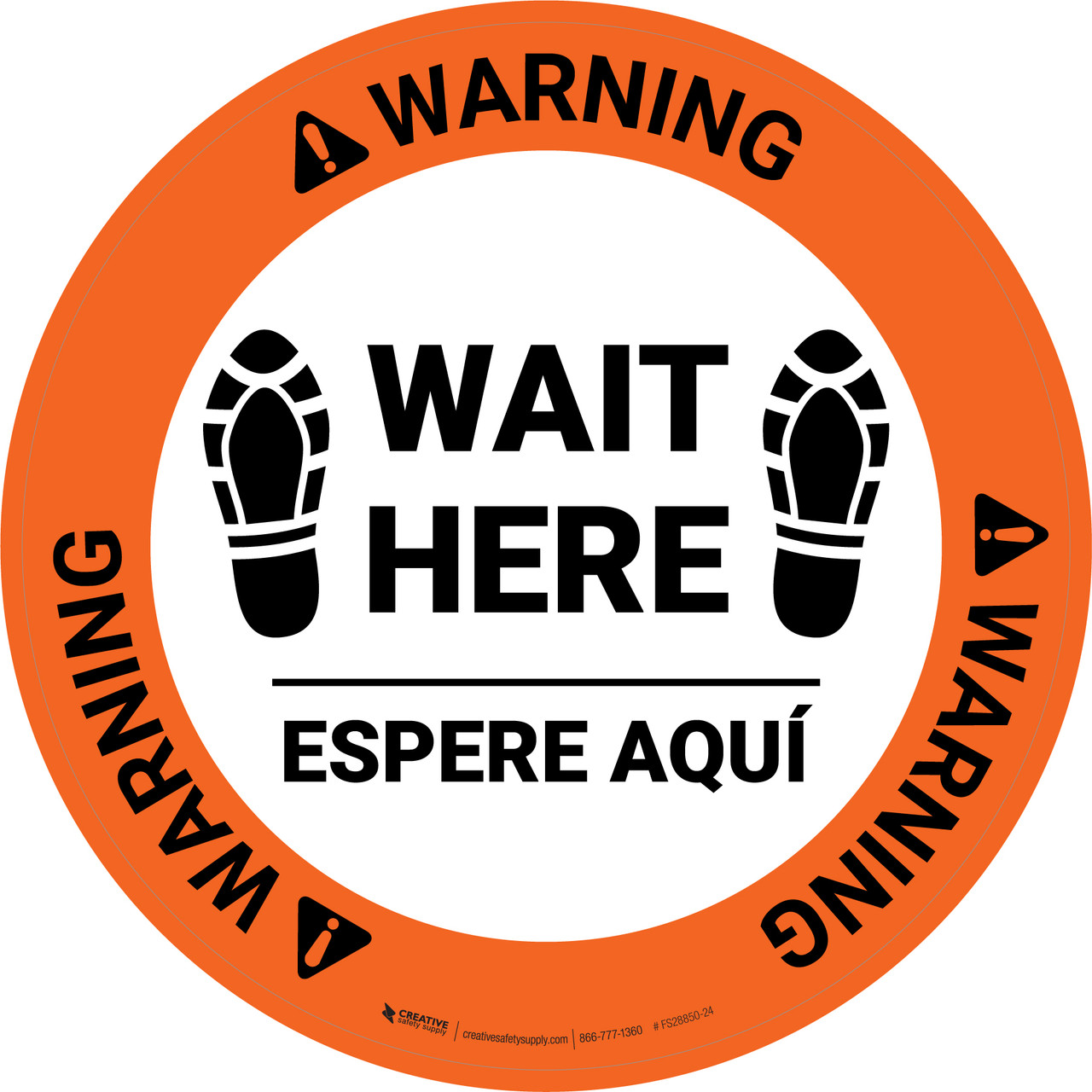 Warning: Wait Here Espere Aqui Shoe Prints Bilingual Spanish Circular ...