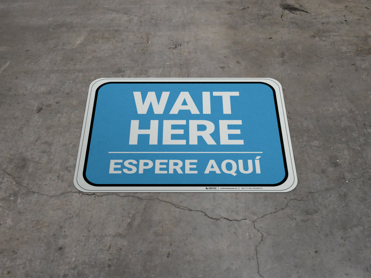 Wait Here Espere Aqui Bilingual Spanish Blue Rectangle - Floor Sign ...