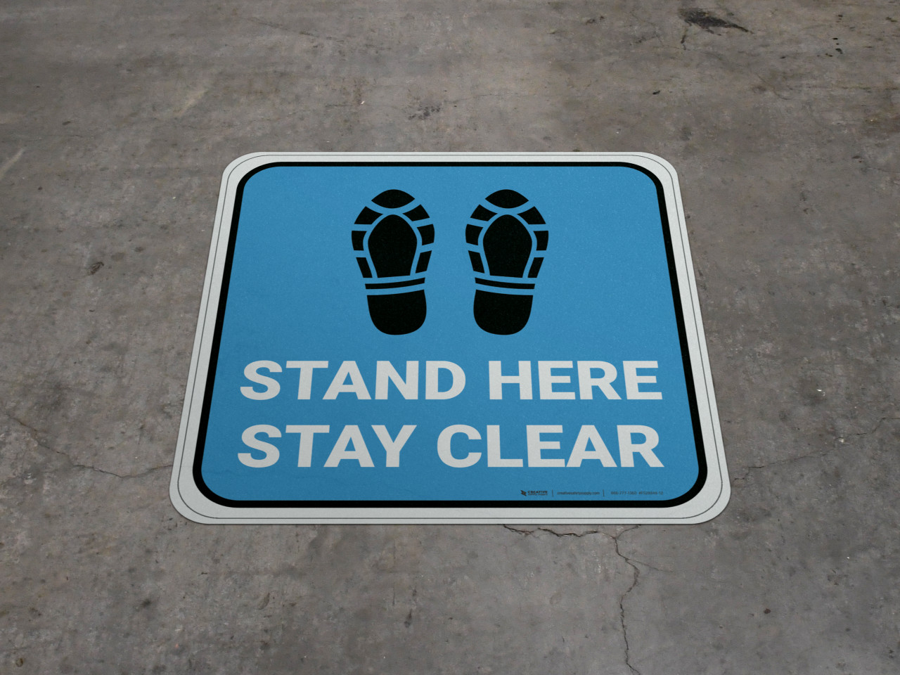 Stand Here Stay Clear Shoe Prints Blue Square - Floor Sign