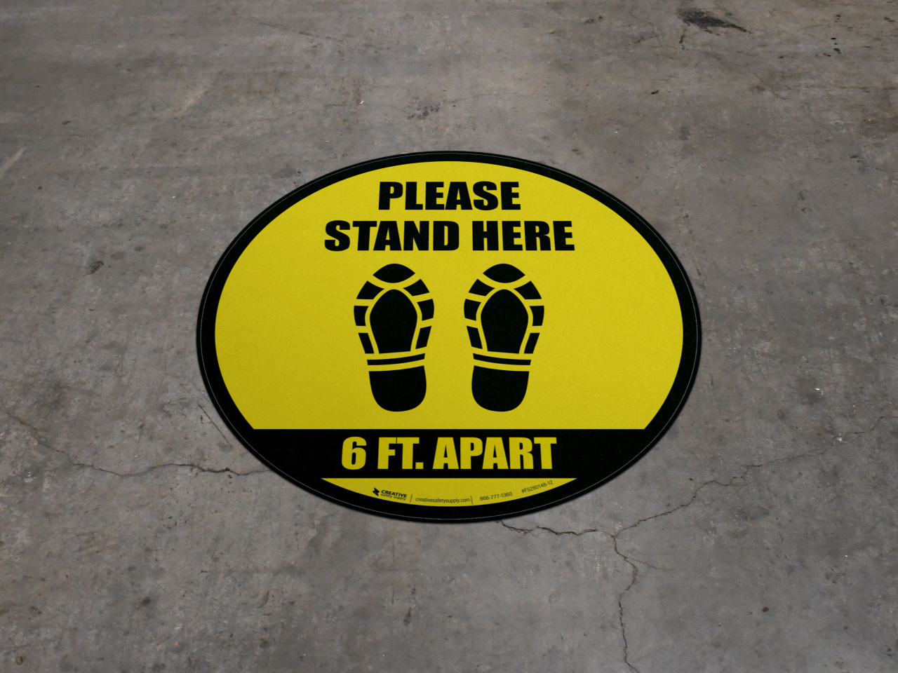 Please Stand Here 6 Ft. Apart Shoe Prints Black Border Circular - Floor ...