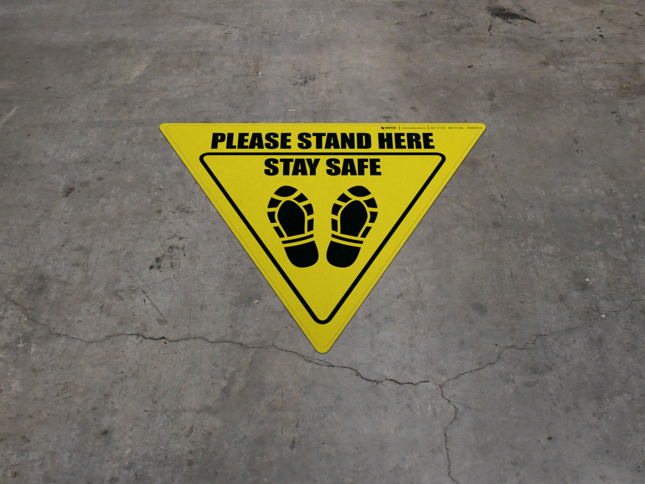 Please Stand Here Stay Safe Shoe Prints Yield - Floor Sign