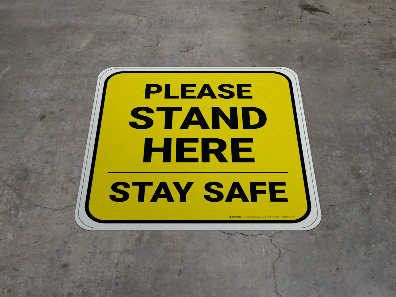 Please Stand Here Stay Safe Yellow Square - Floor Sign