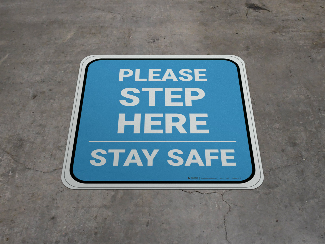 Please Step Here Stay Safe Blue Square - Floor Sign | Creative Safety ...