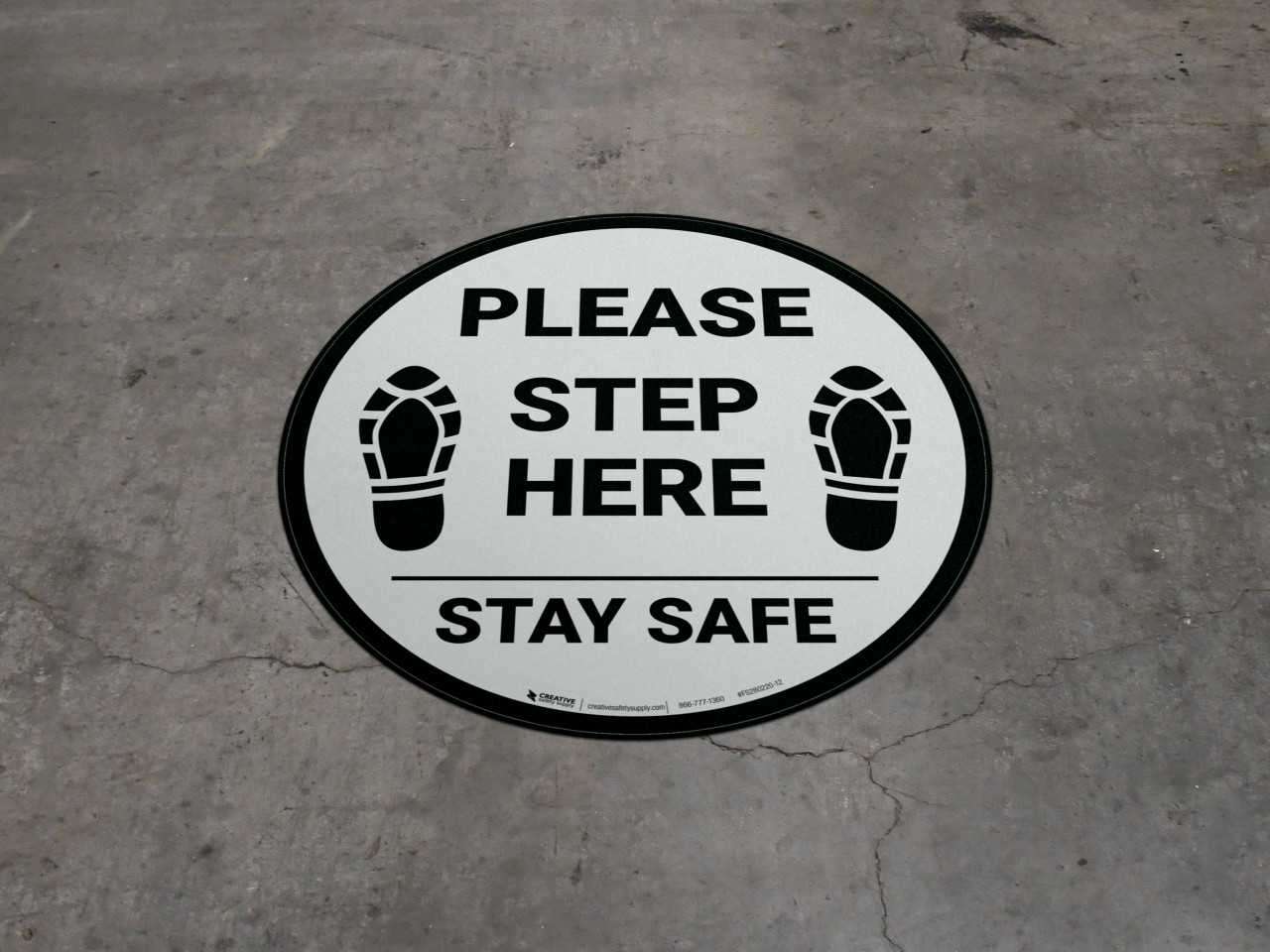 Please Step Here Stay Safe Shoe Prints Circular - Floor Sign