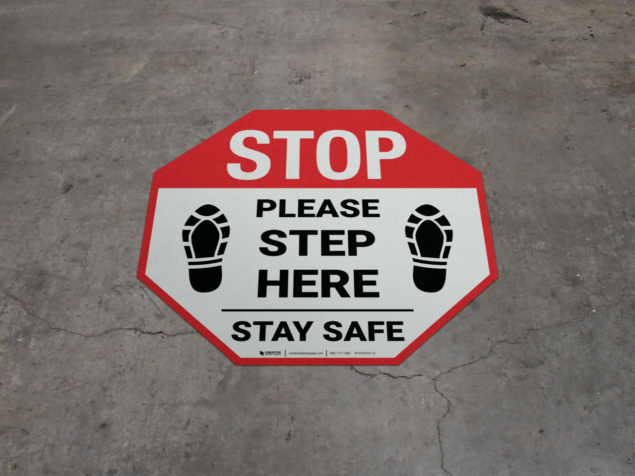 STOP: Please Step Here Stay Safe Shoe Prints Stop - Floor Sign ...