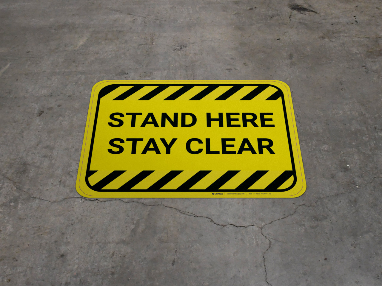 Stand Here Stay Clear Hazard Stripes Rectangle - Floor Sign