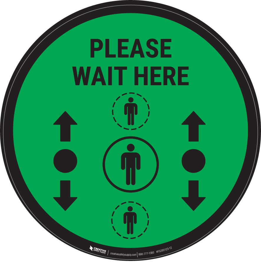 Please Wait Here With Social Distance Dots Green - Circular - Floor Sign