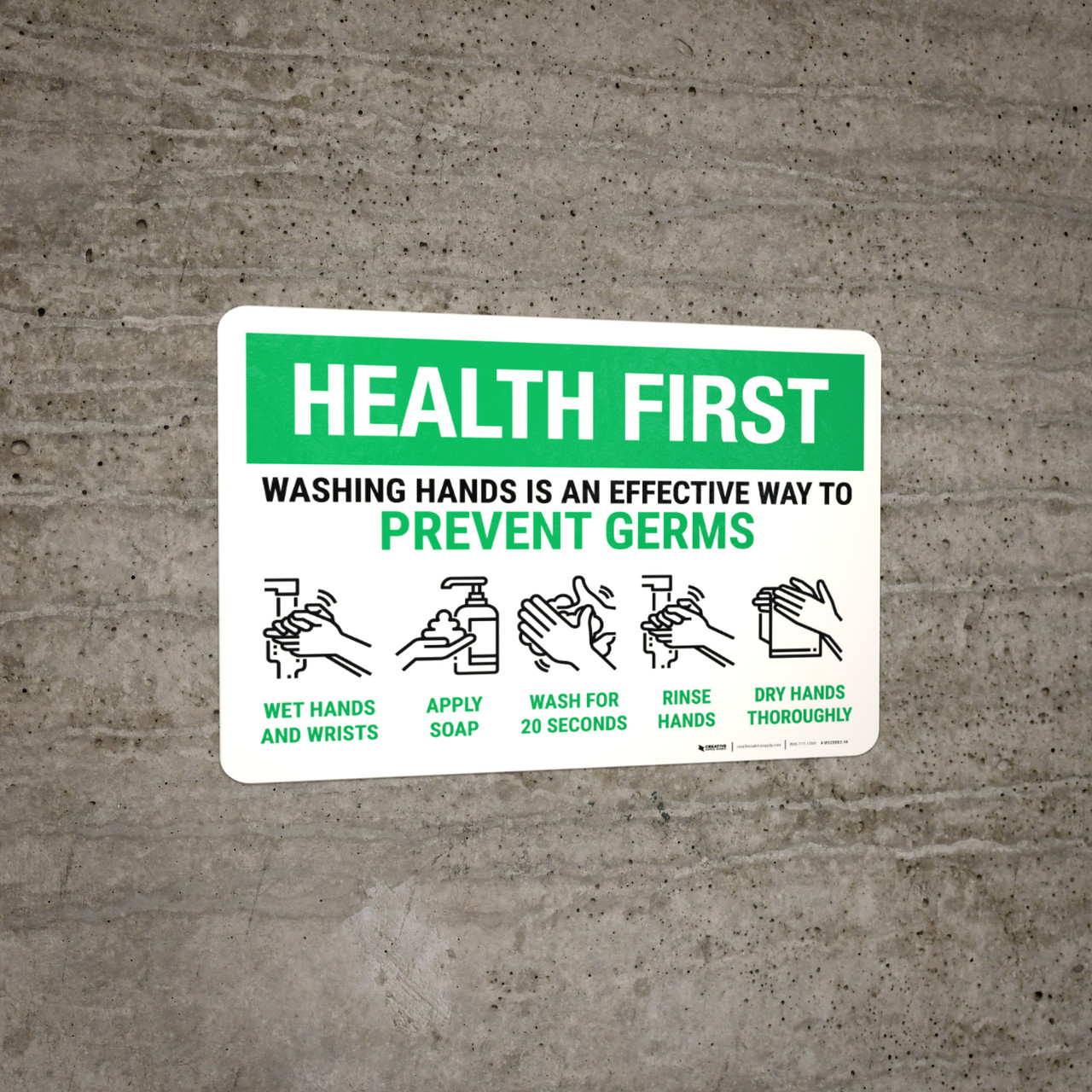 Health First: Prevent Germs How To Wash Hands Landscape - Wall Sign ...