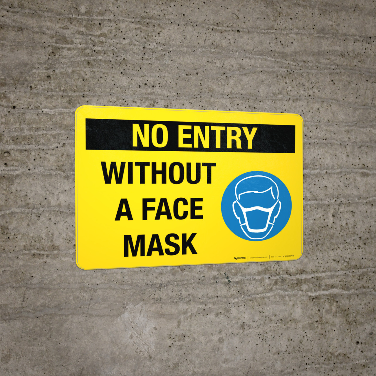 No Entry Without A Face Mask Landscape - Wall Sign