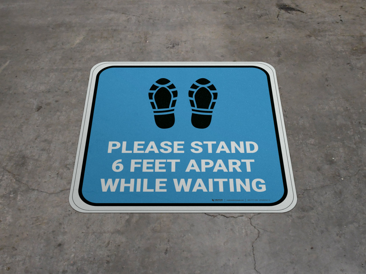 Please Stand 6 Feet Apart While Waiting Shoe Prints Blue Square ...