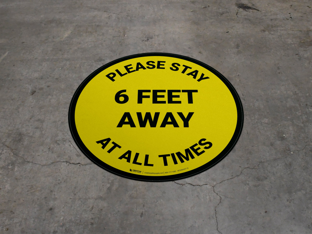 Please Stay 6 Feet Away At All Times Yellow - Circular - Floor Sign ...