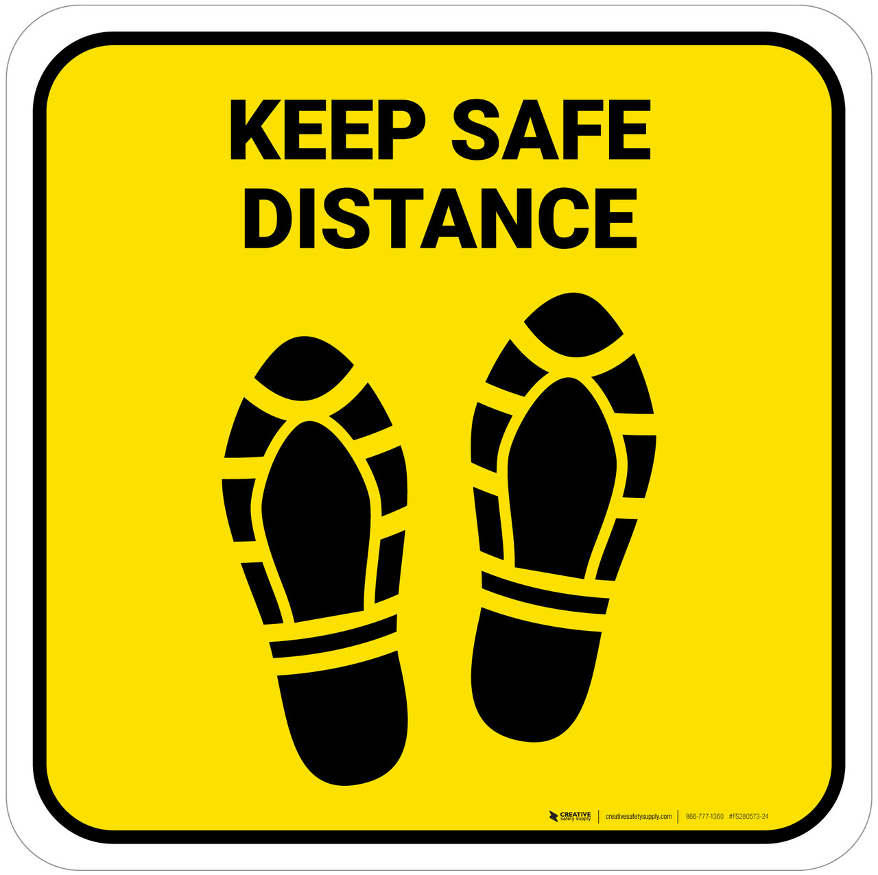 Keep Safe Distance Shoe Prints Yellow Square - Floor Sign