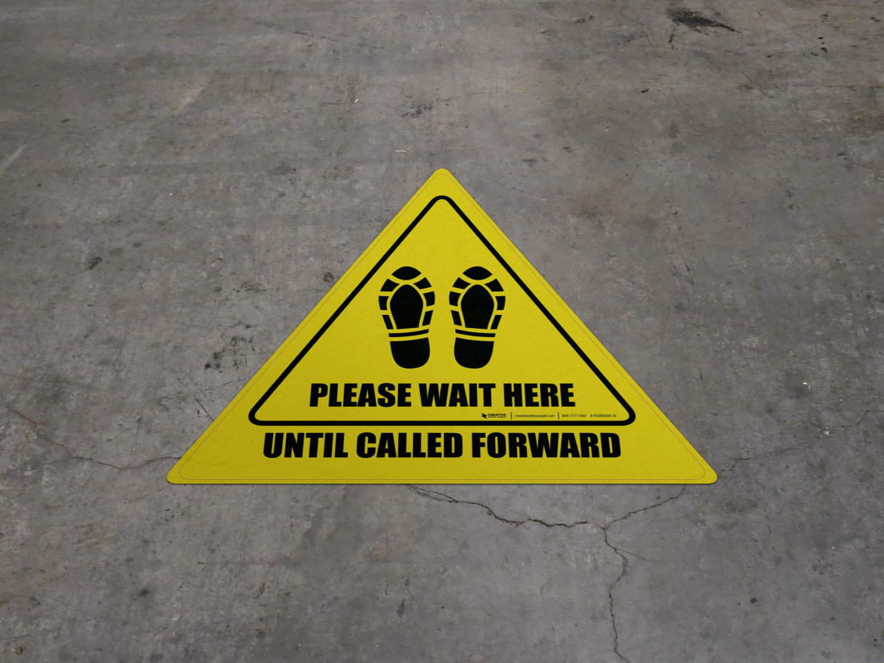 Please Wait Here Until Called Forward Shoe Prints Triangle - Floor Sign