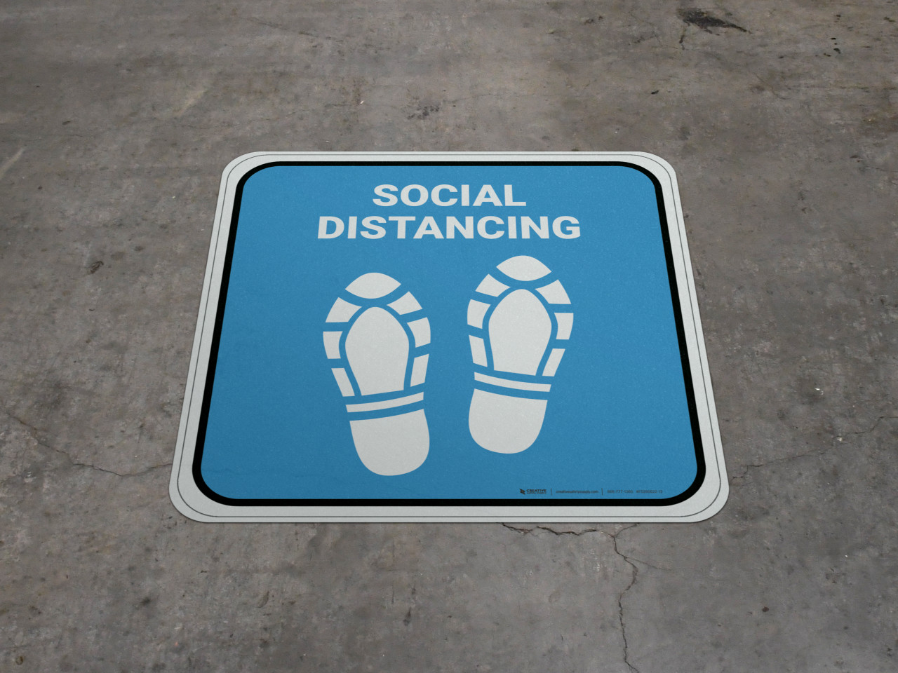 Social Distancing Shoe Prints Blue Square - Floor Sign