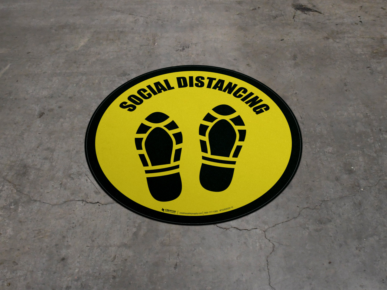 Social Distancing Shoe Prints Yellow Border Circular - Floor Sign