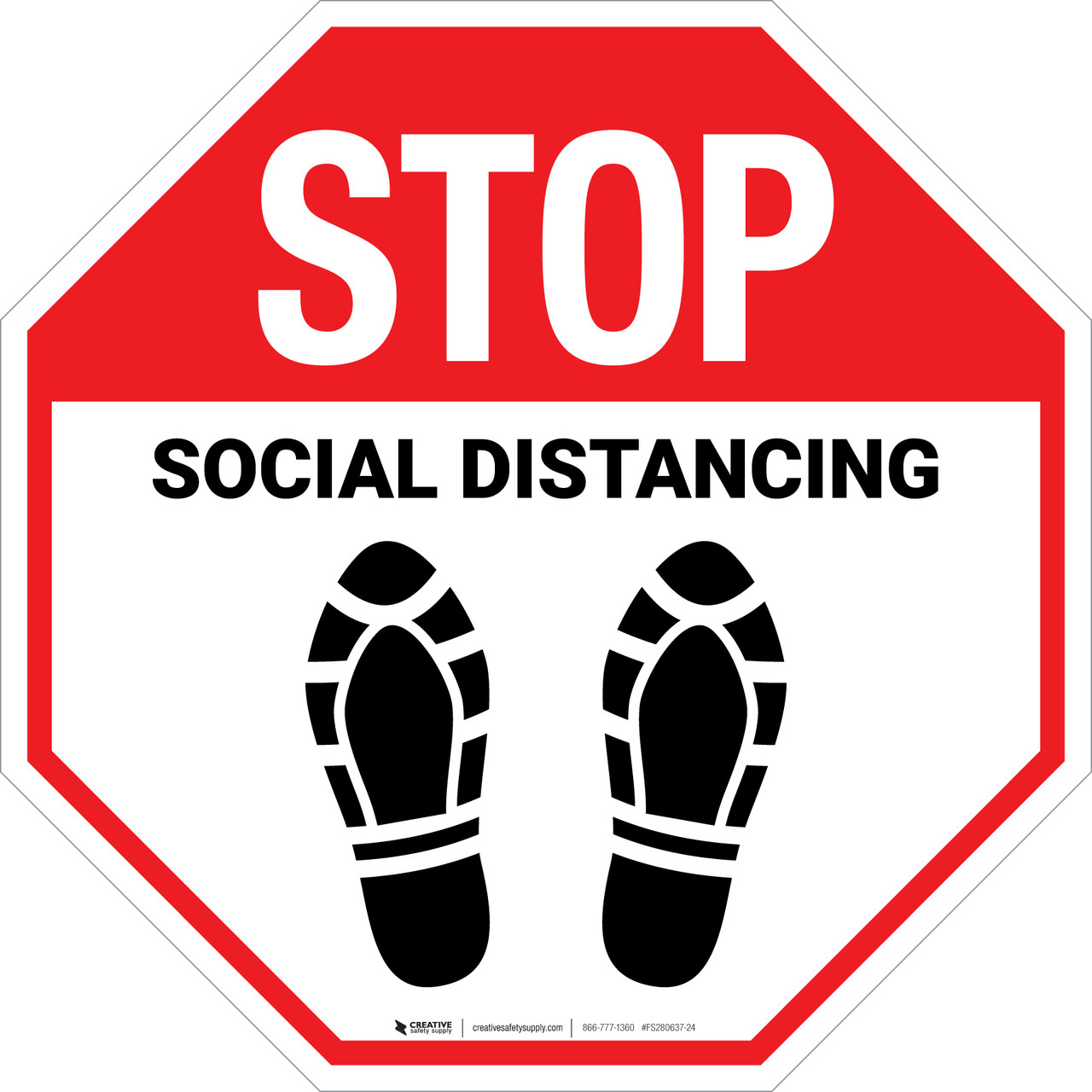 STOP: Social Distancing Shoe Prints - Floor Sign