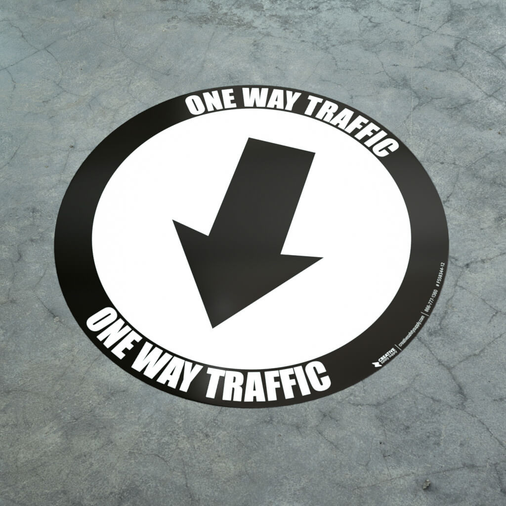 One Way Traffic - Down Arrow Black - Floor Sign