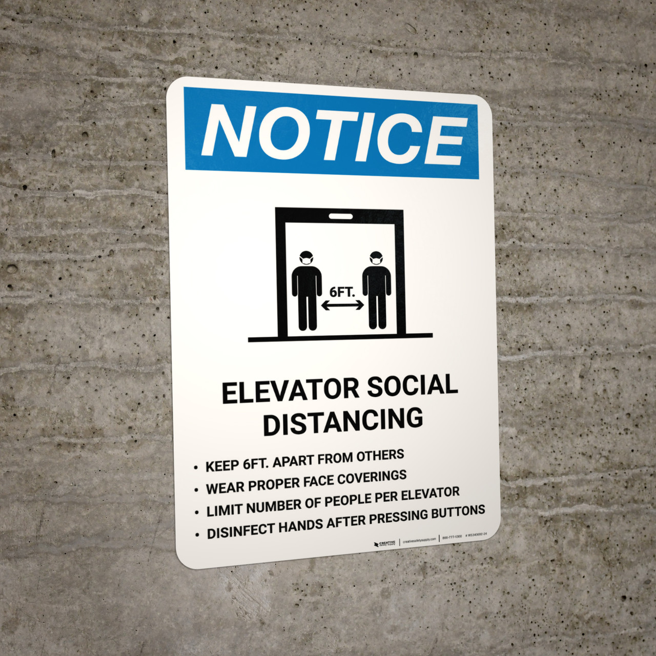 Notice: Elevator Social Distancing Rules with Icon Portrait - Wall Sign