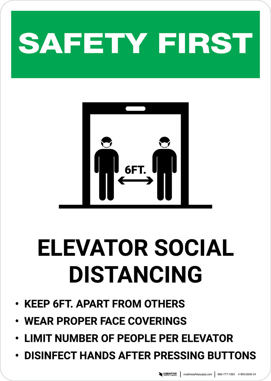 Safety First: Elevator Social Distancing Rules Portrait - Wall Sign ...