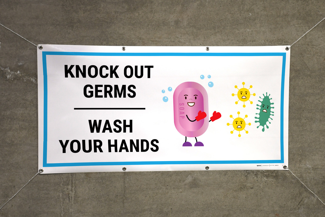 Knock Out Germs Wash Your Hands with Icon - Banner | Creative Safety Supply