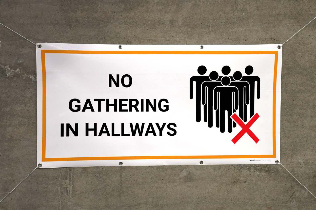 No Gathering In Hallways with Icon - Banner