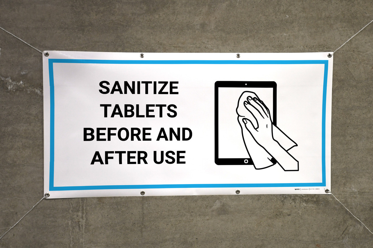 Sanitize Tablets Before And After Use with Icon - Banner | Creative ...