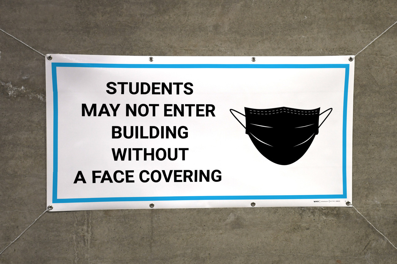 Students May Not Enter Building Without A Face Covering with Icon - Banner