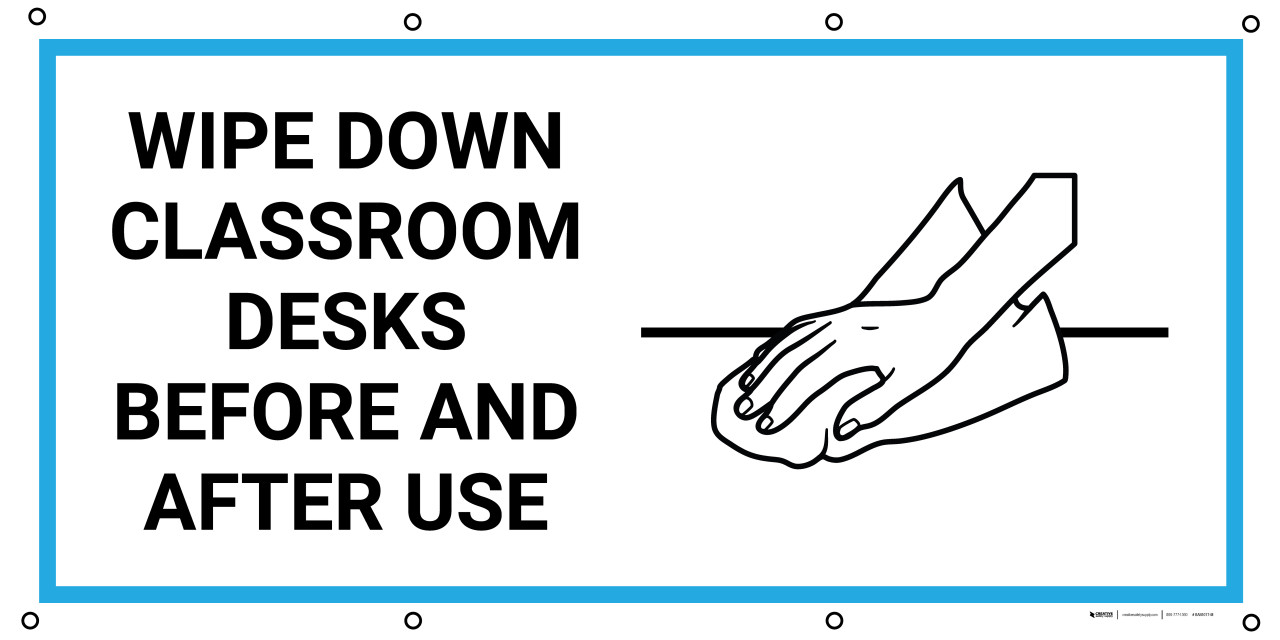 Wipe Down Classroom Desks Before And After Use with Icon - Banner
