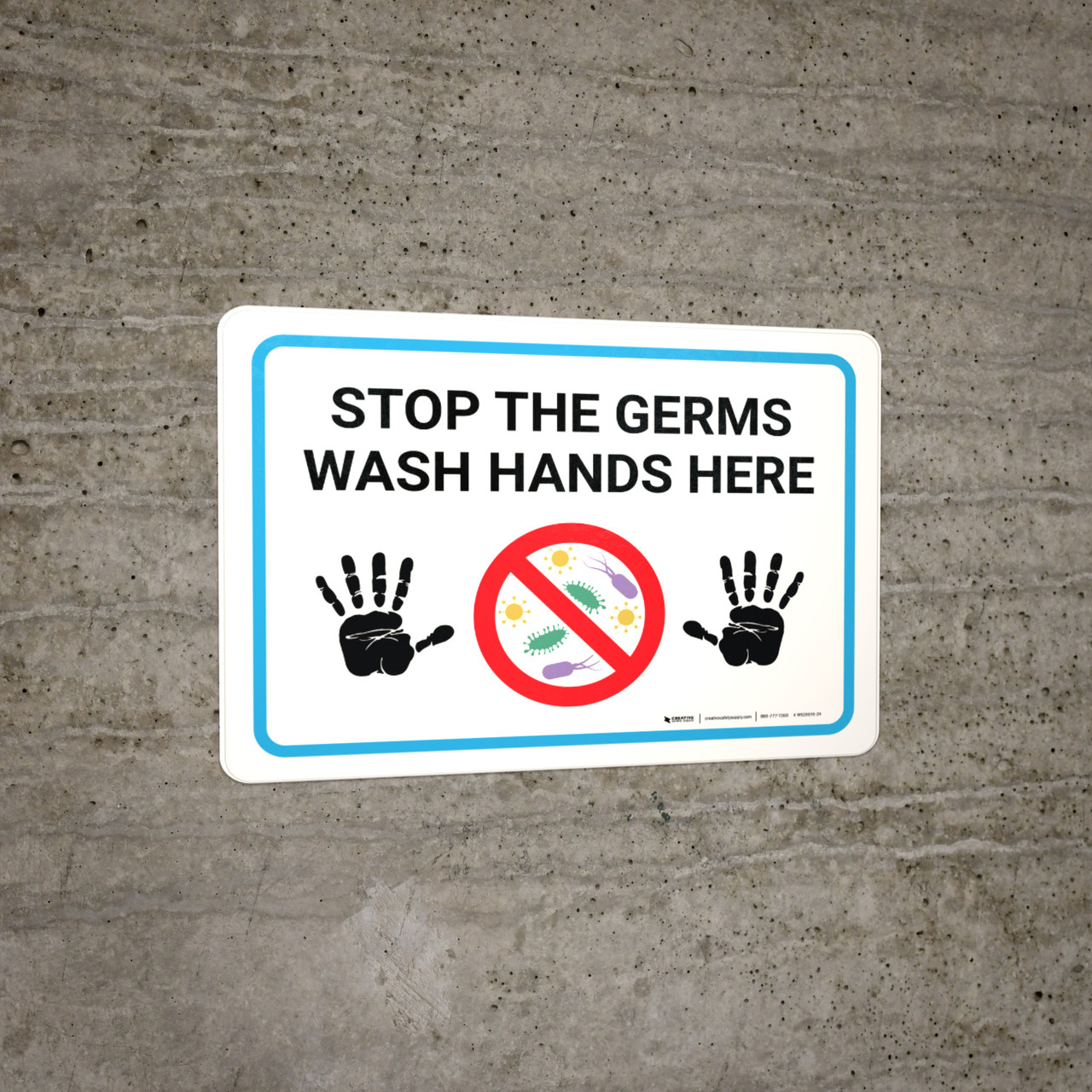 Stop The Germs Wash Hands Here with Icon Landscape - Wall Sign
