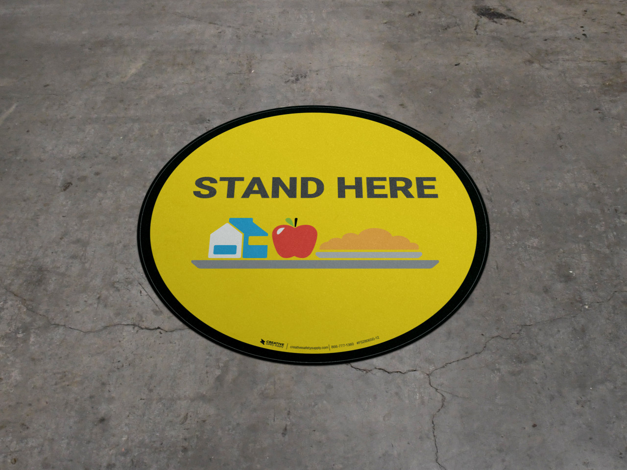 Stand Here Lunch Icon Circle - Floor Sign