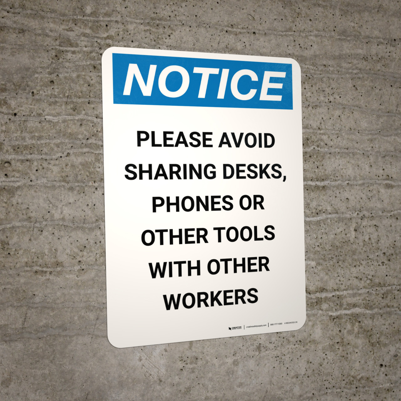 Notice: Please Avoid Sharing Desks Phones or Tools Portrait - Wall Sign