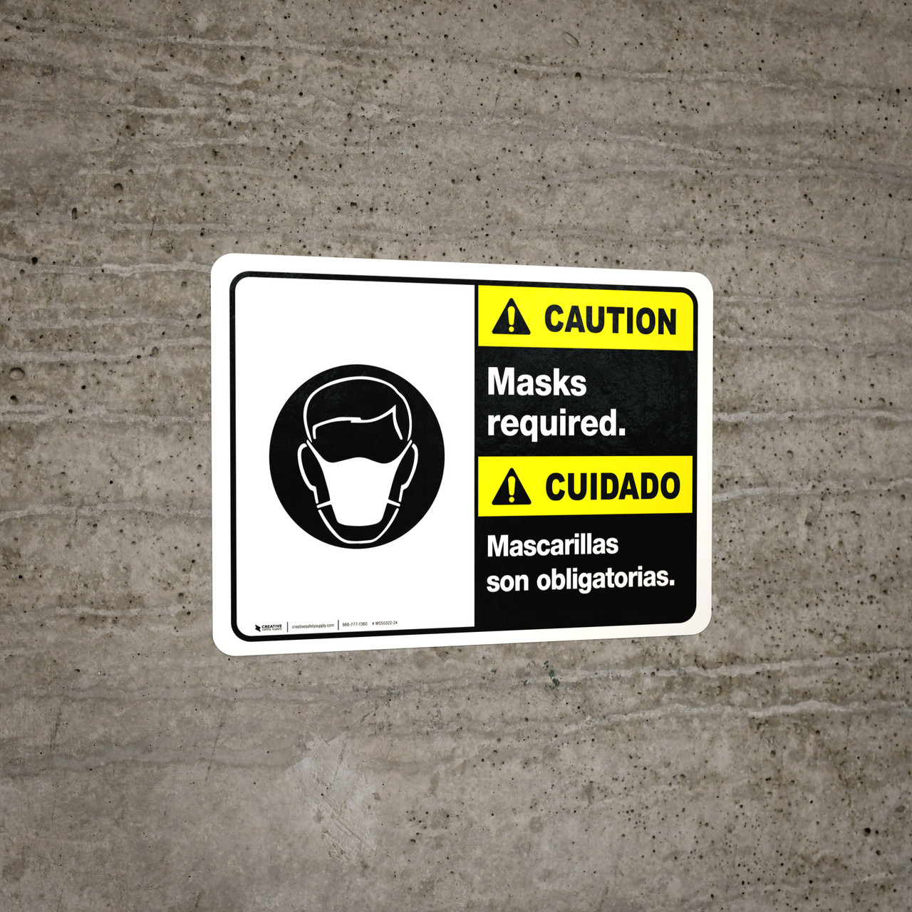 Caution: Masks Required Bilingual Spanish with Icon ANSI Landscape ...