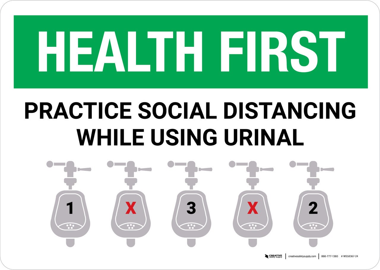 Health First: Practice Social Distancing While Using Urinal with Icon ...