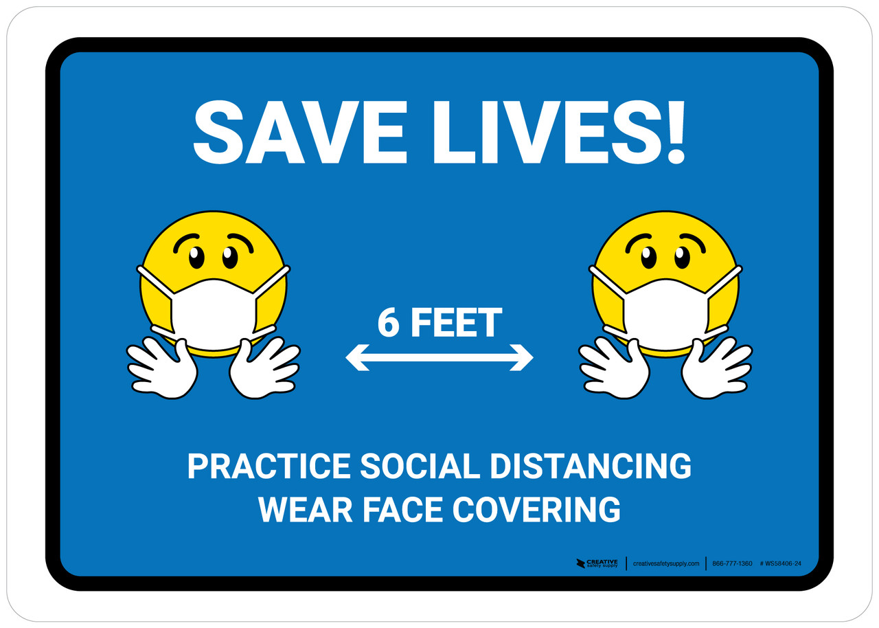 Save Lives Practice Social Distancing with Emojis Blue Landscape - Wall ...