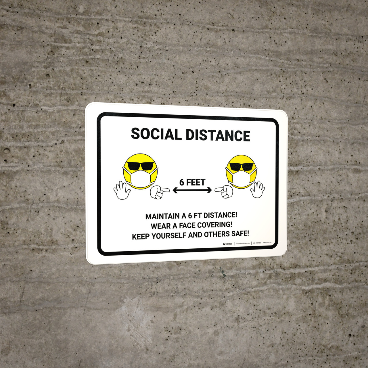 Social Distance 6 Feet with Emojis Landscape - Wall Sign