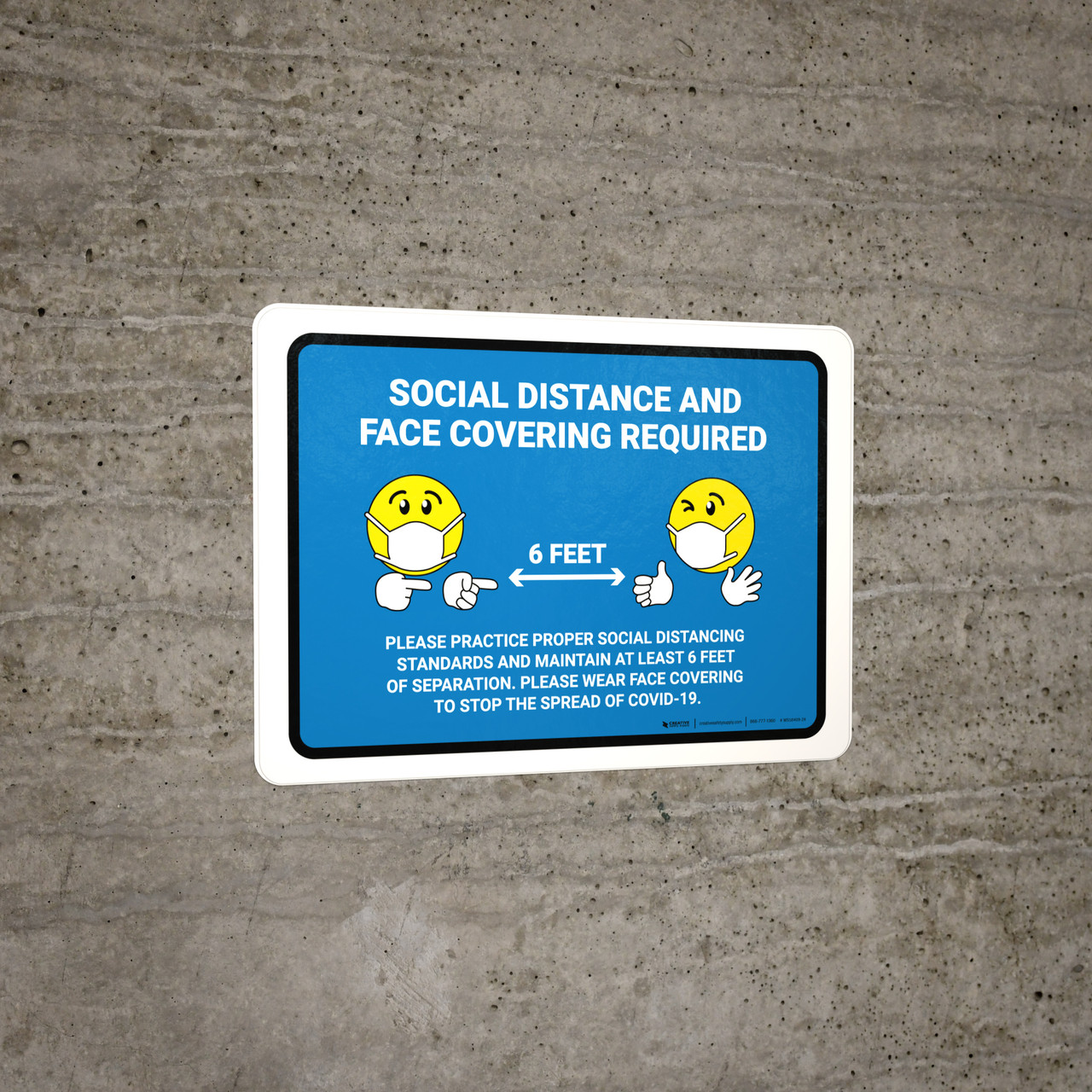 Social Distance and Face Covering Required with Emojis Blue Landscape ...