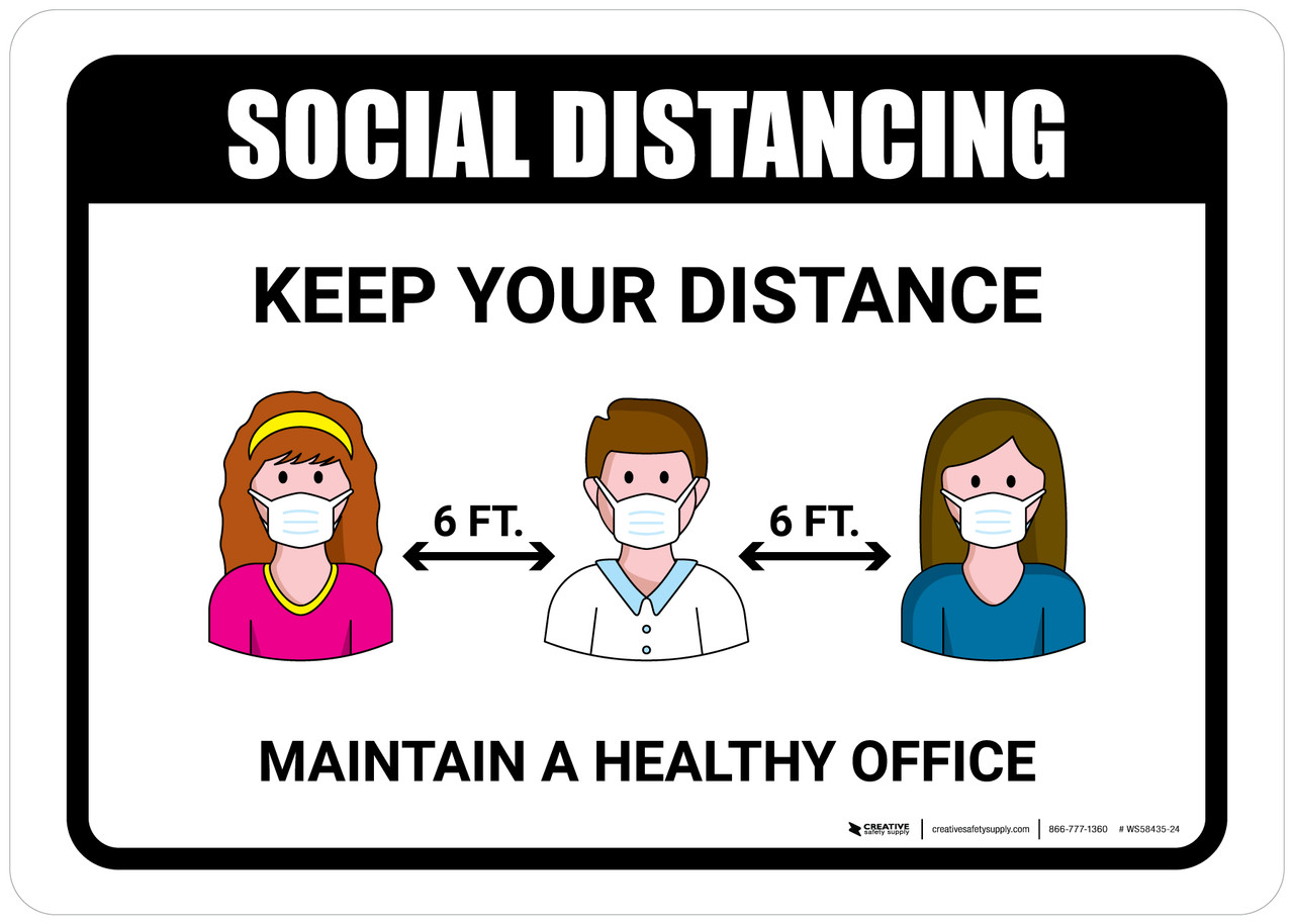 Social Distancing Maintain A Healthy Office with Icons Landscape - Wall ...