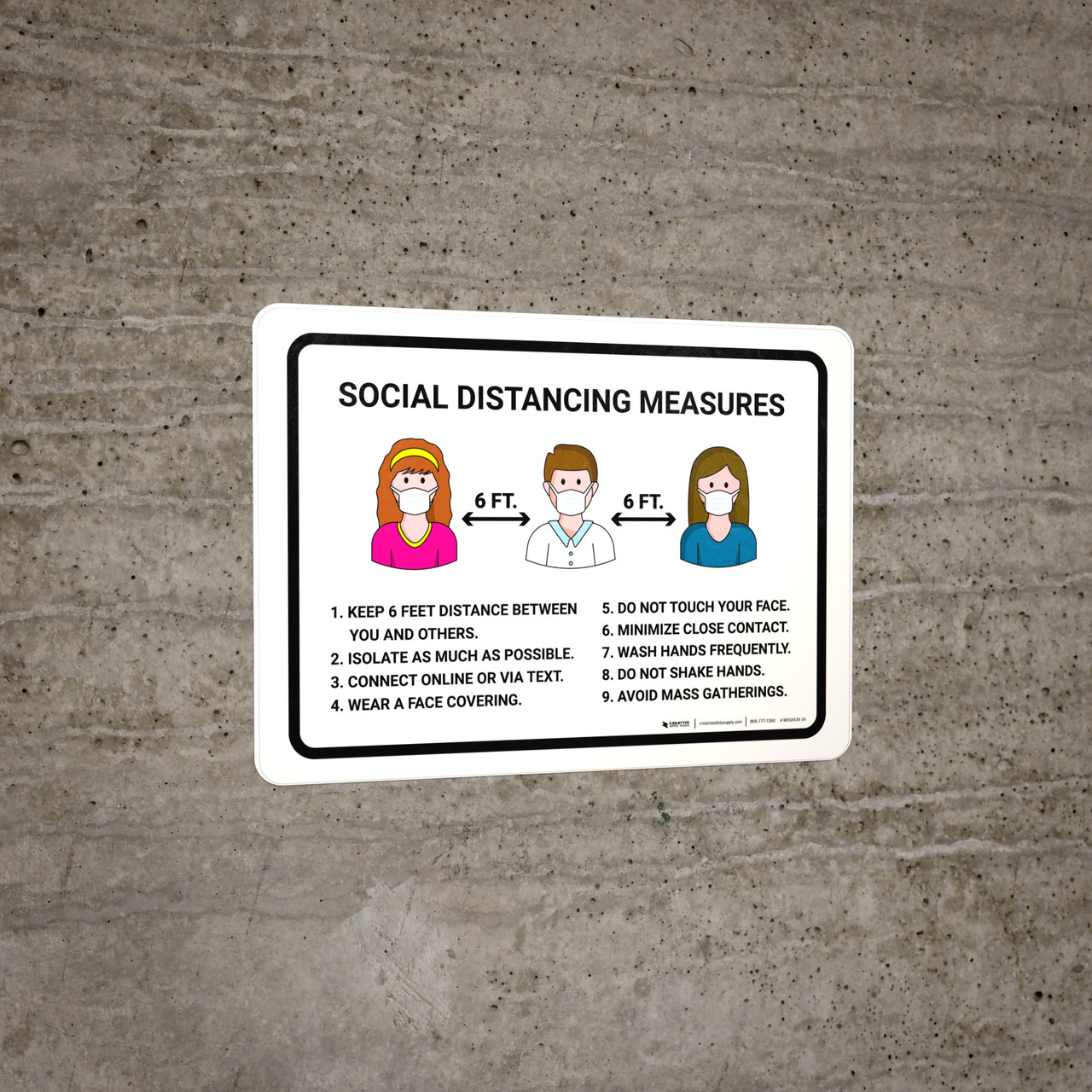 Social Distancing Measures with Icons Landscape - Wall Sign