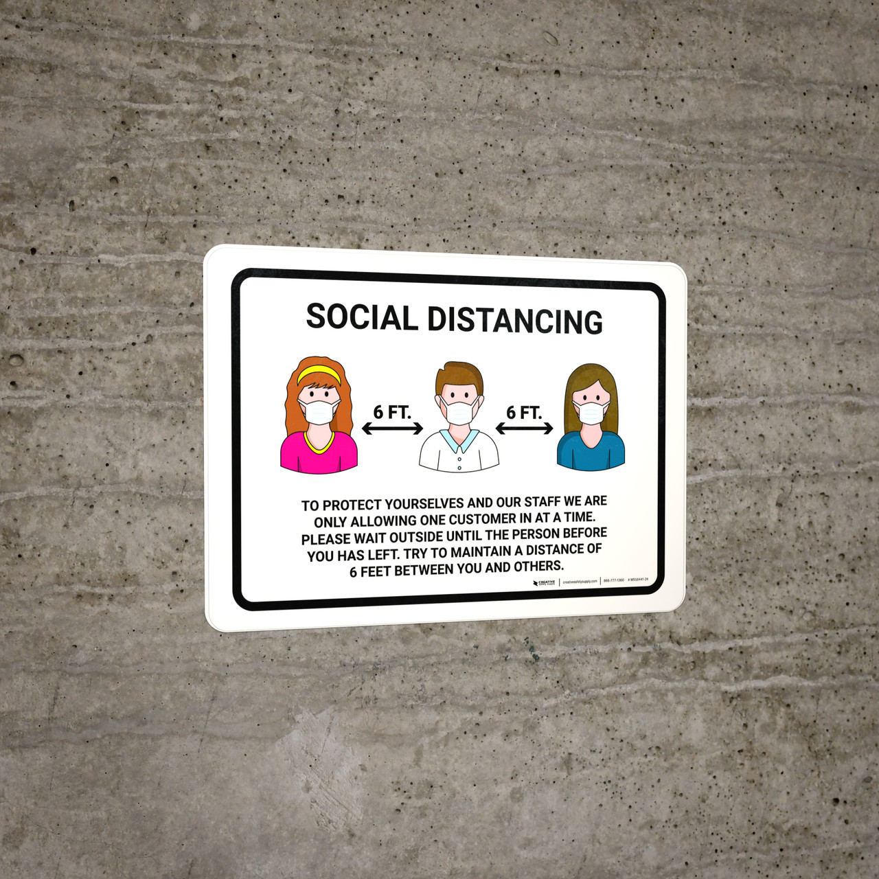 Social Distancing One Customer At A Time with Icons Landscape - Wall Sign